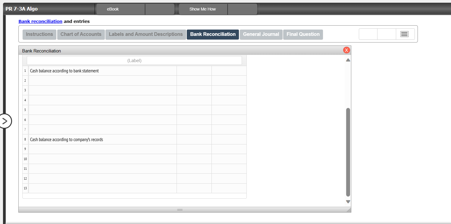Solved PR 7-3A Algo eBook Show Me How Bank reconciliation | Chegg.com
