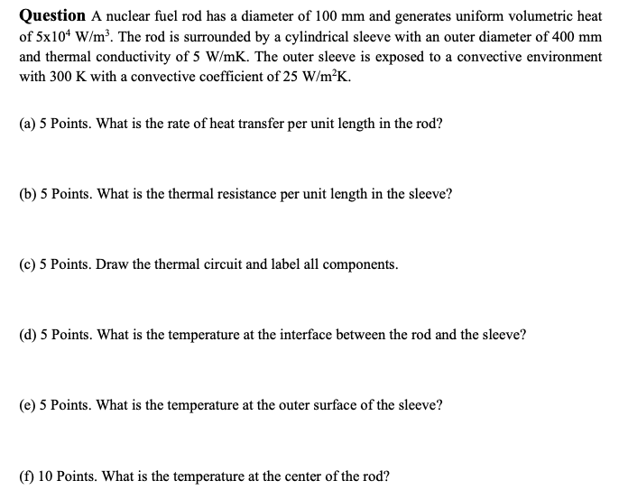Solved Question A nuclear fuel rod has a diameter of 100 mm | Chegg.com