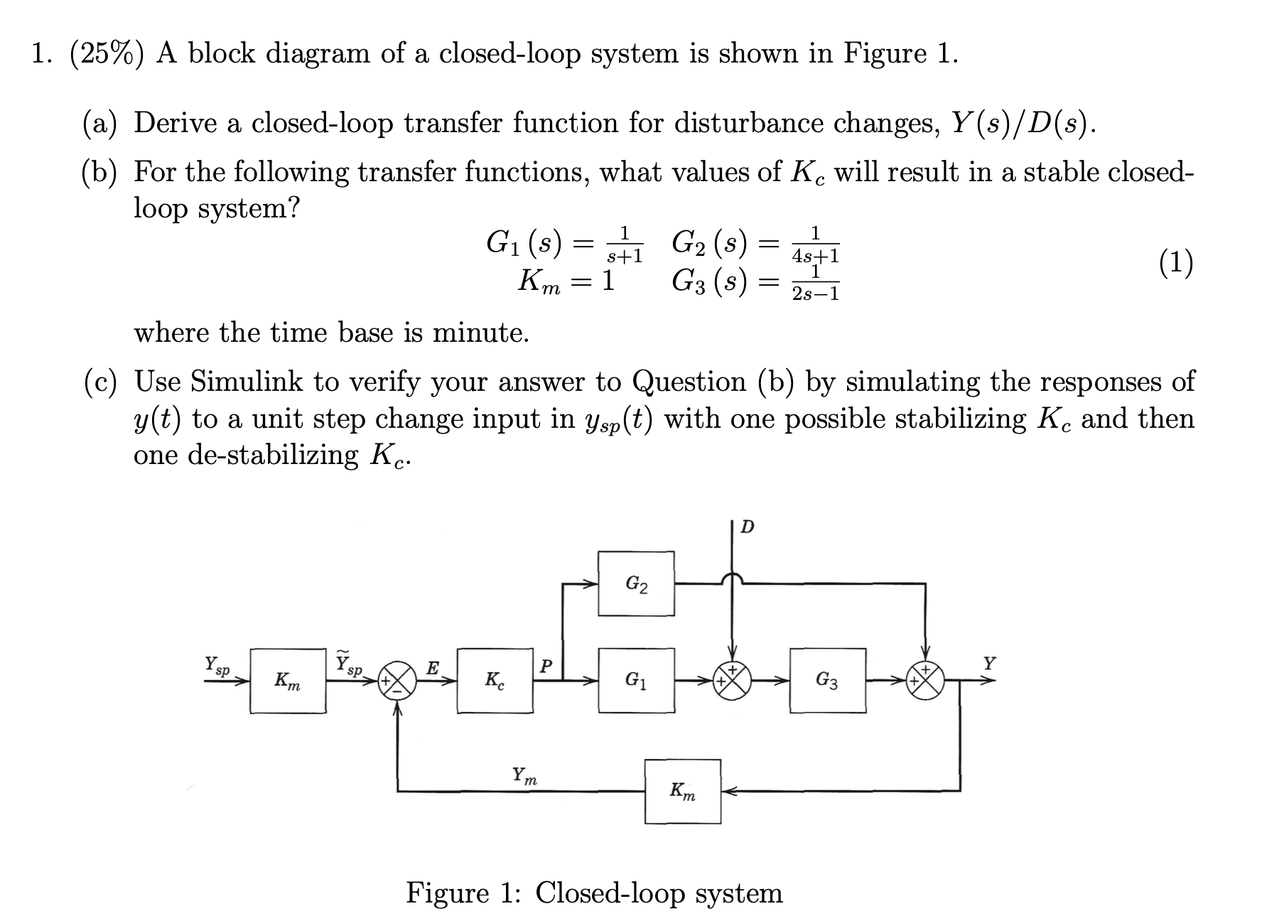 Solved (25\%) A block diagram of a closed-loop system is | Chegg.com