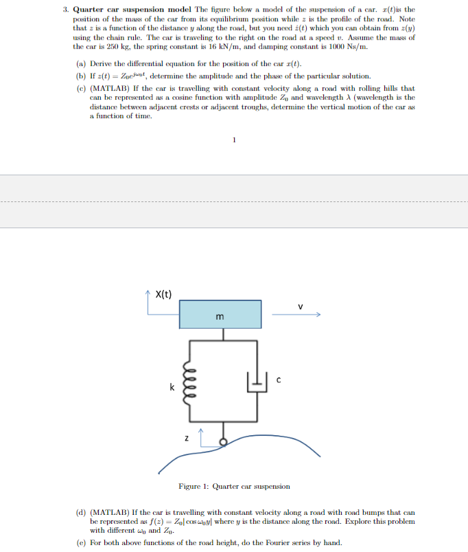 Solved 3. Quarter car suspension model The figure below a | Chegg.com