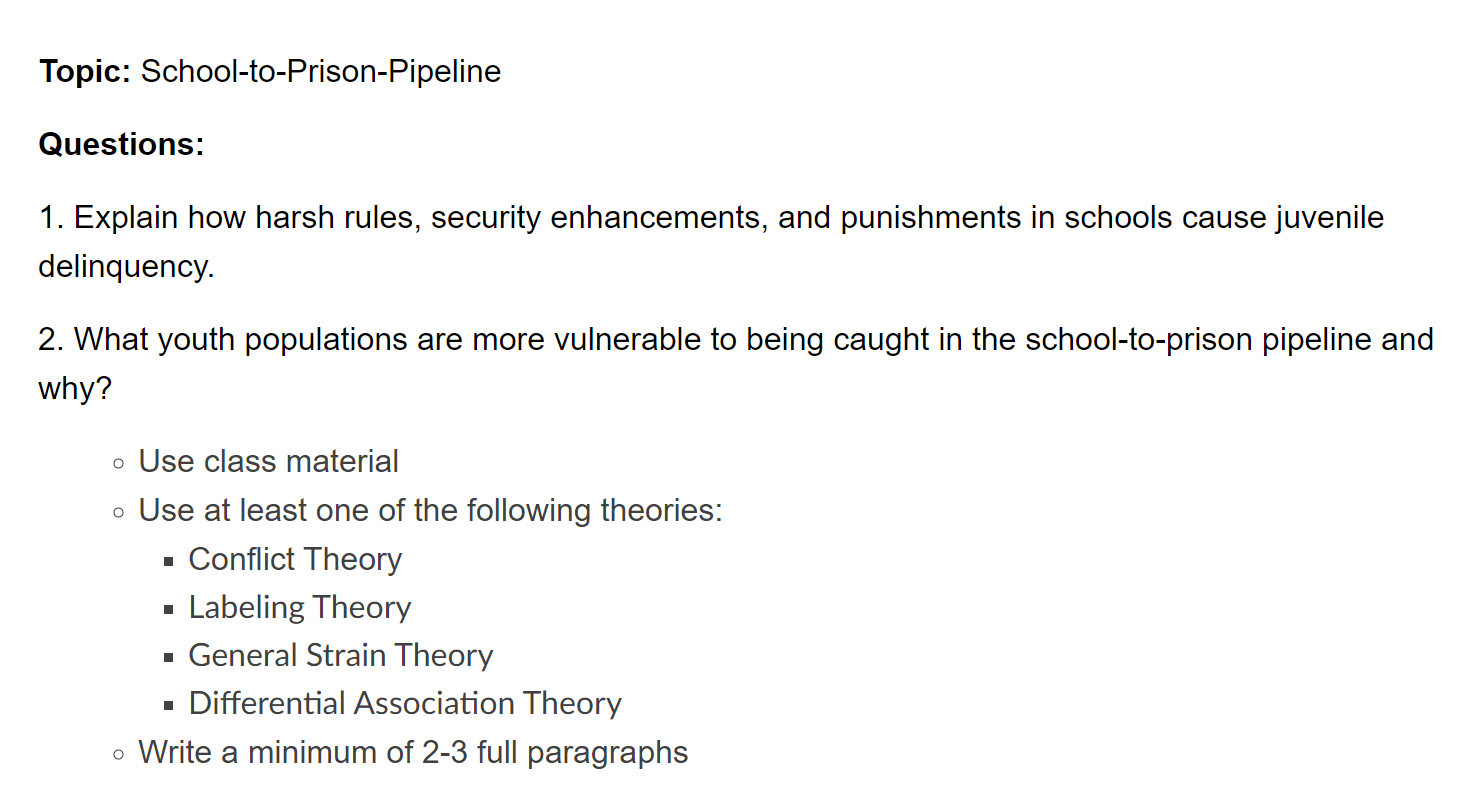 Solved Topic: School-to-Prison-Pipeline Questions: 1. | Chegg.com