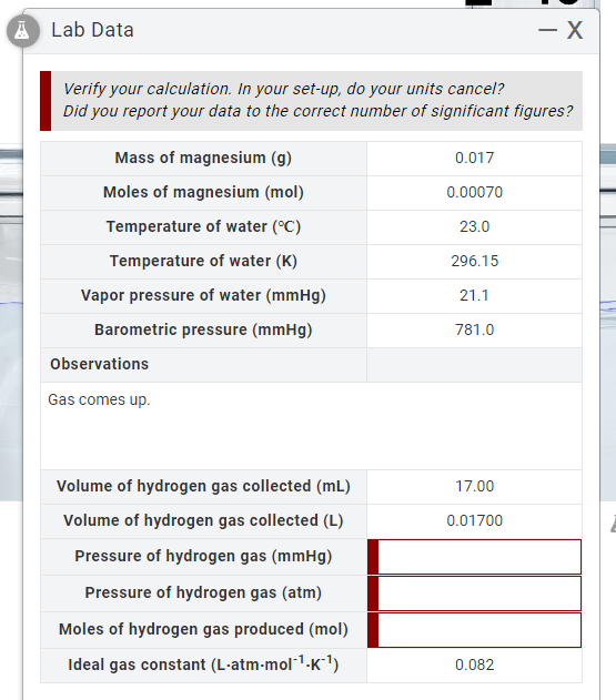 Solved Lab Data Verify vour calculation. In vour set-up, do | Chegg.com