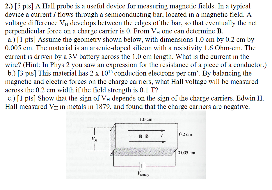 Solved 2.) [5 pts] A Hall probe is a useful device for | Chegg.com