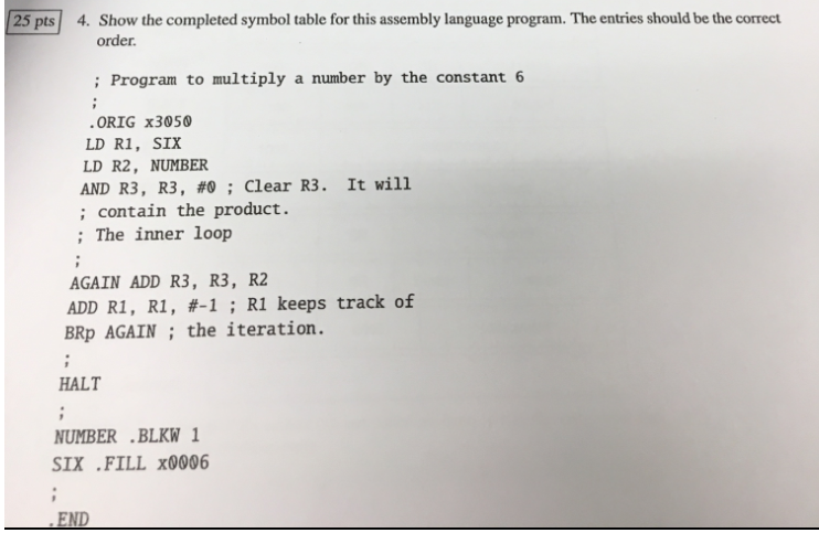 Solved 25 pts) 4. Show the completed symbol table for this | Chegg.com