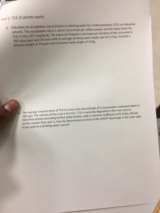 Solved part 2: TCE (5 points each) Calculate an acceptable | Chegg.com