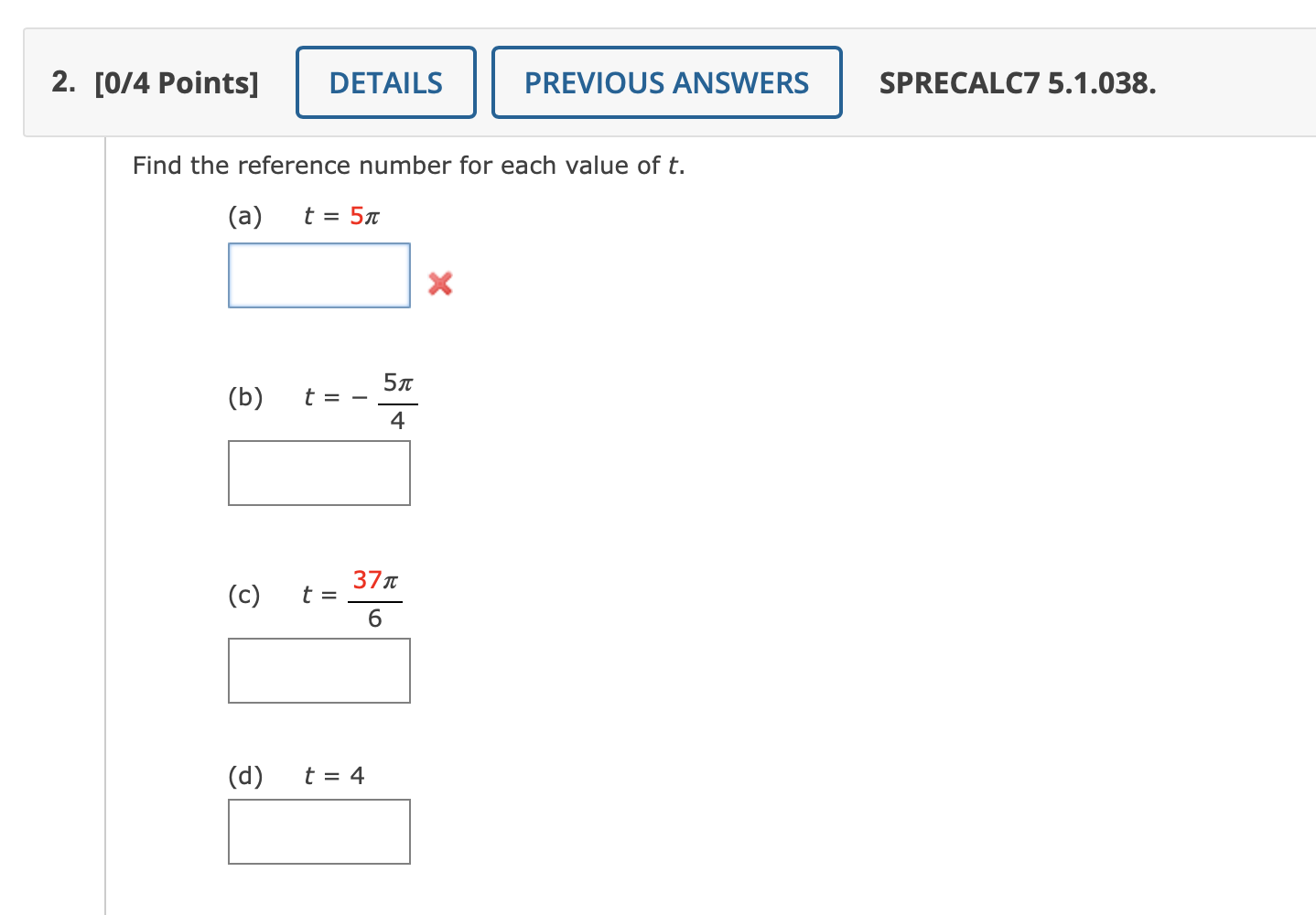 Solved Find the reference number for each value of t. (a) | Chegg.com