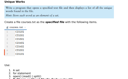 Solved Python: the set should be displayed in order of the | Chegg.com