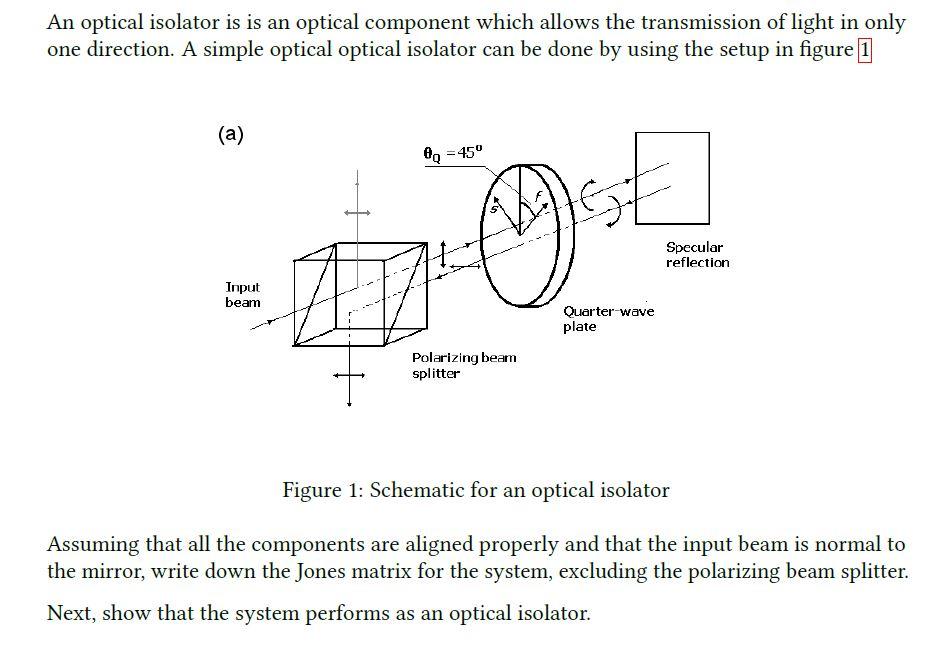 Solved An optical isolator is is an optical component which | Chegg.com