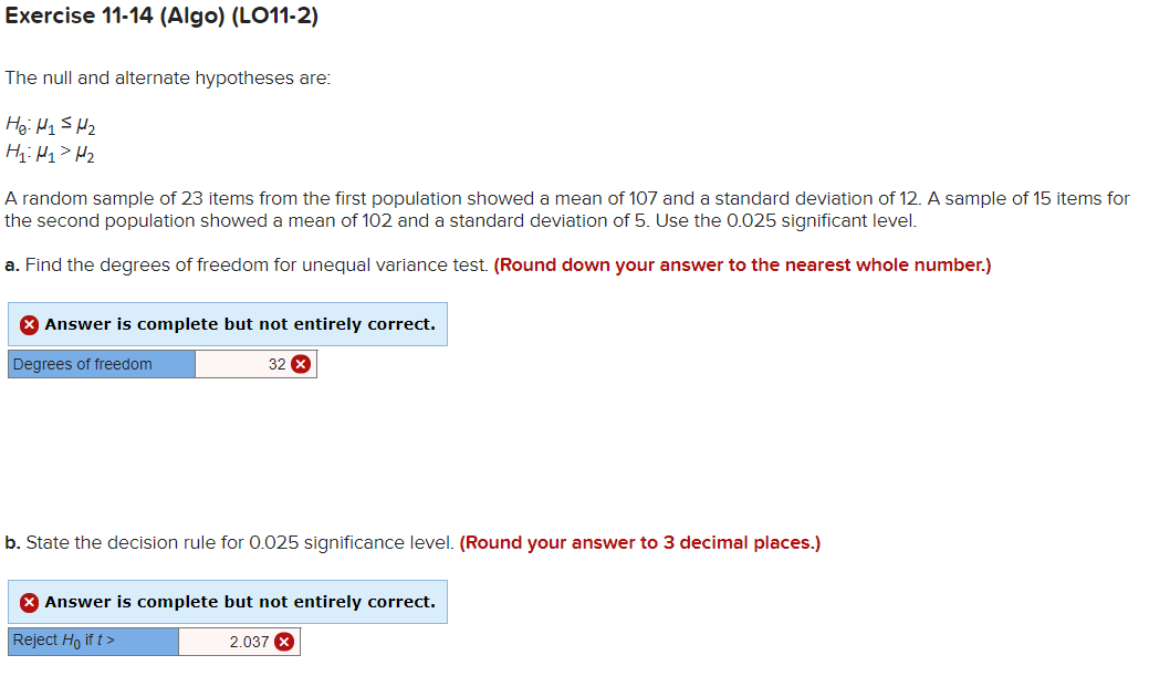 Solved Exercise 11-14 (Algo) (LO11-2) The null and alternate | Chegg.com