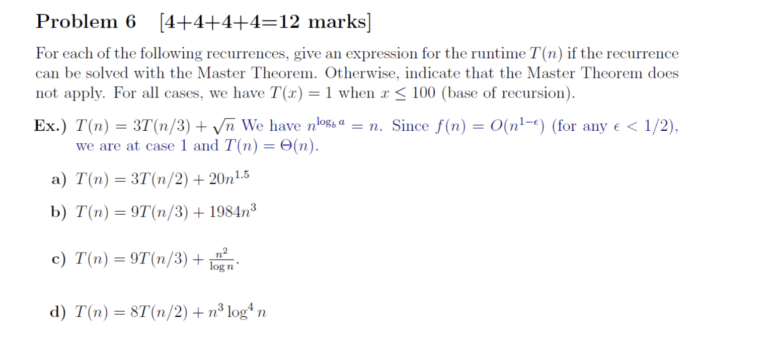 Solved Problem 6[4+4+4+4=12 marks ] For each of the | Chegg.com