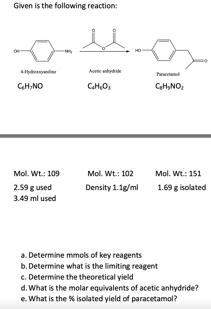 Solved Given is the following reaction: 4-Hydroxxyaniline | Chegg.com