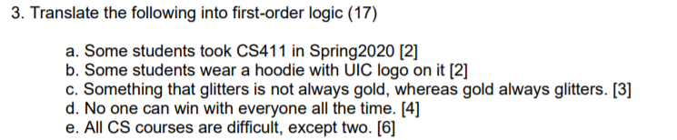 3. Translate the following into first-order logic | Chegg.com