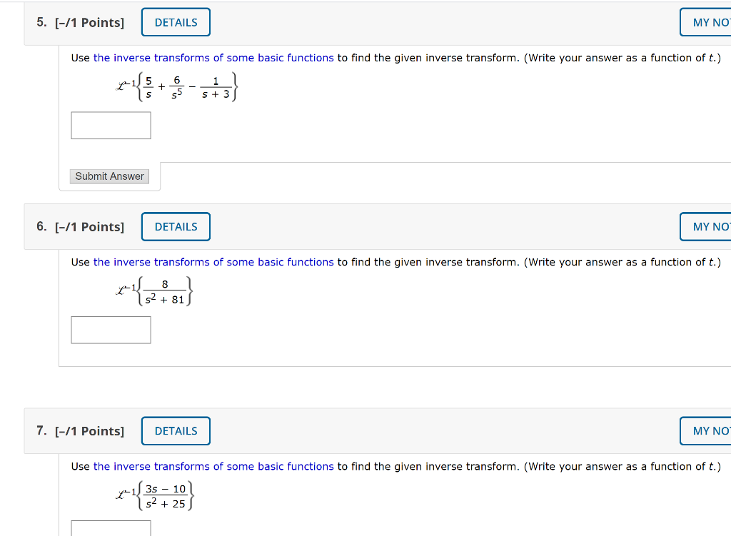 Solved 5. [-/1 Points] DETAILS MY NO Use the inverse | Chegg.com