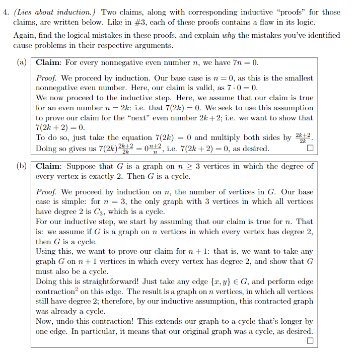 Solved 4. (Lies about induction.) Two claims, along with | Chegg.com