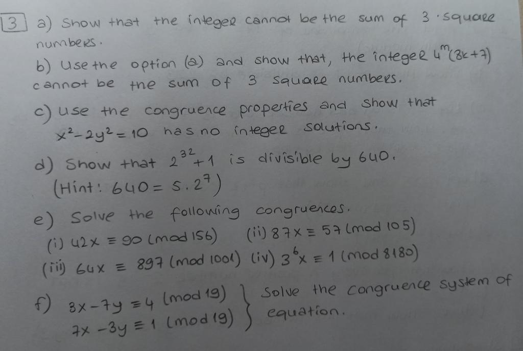 Solved NUMBER THEORY Hello .. could you answer all of them | Chegg.com
