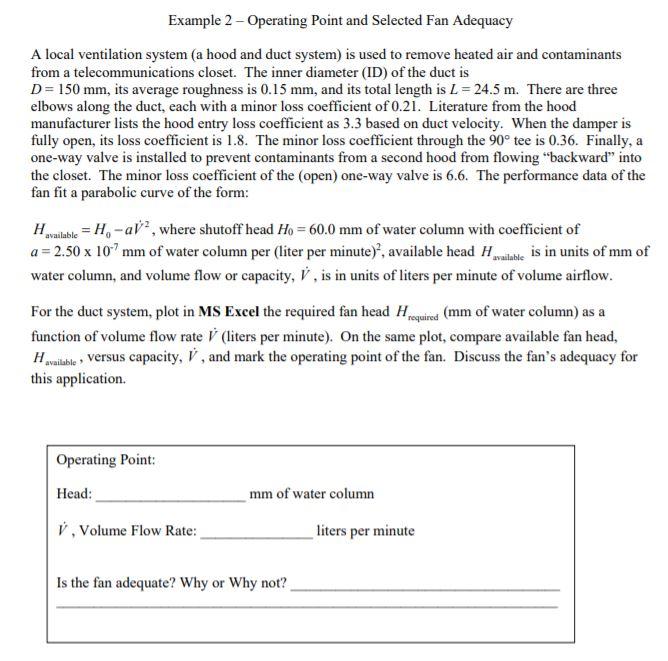 Solved Example 2 - Operating Point and Selected Fan Adequacy | Chegg.com