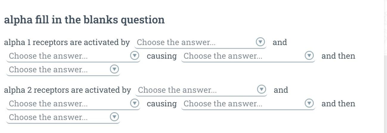 Solved alpha fill in the blanks question alpha 1 receptors | Chegg.com