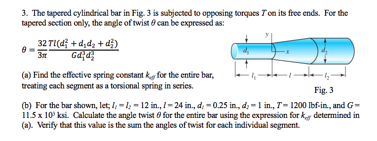 Solved 3. The tapered cylindrical bar in Fig. 3 is subjected | Chegg.com