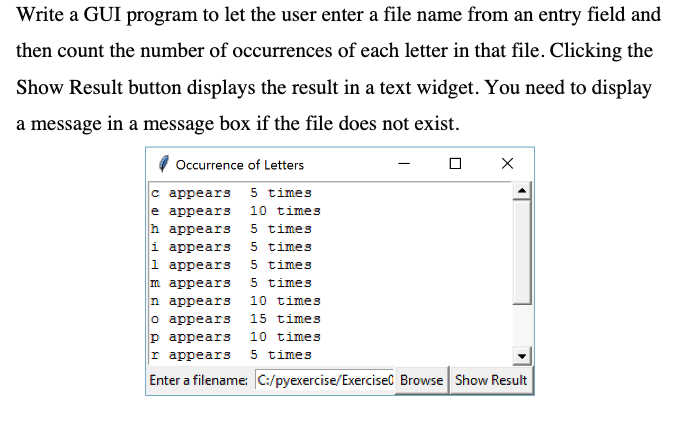 Solved Write a GUI program to let the user enter a file name | Chegg.com
