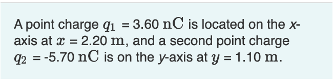 Solved A point charge q1 = 3.60 nC is located on the x- axis | Chegg.com