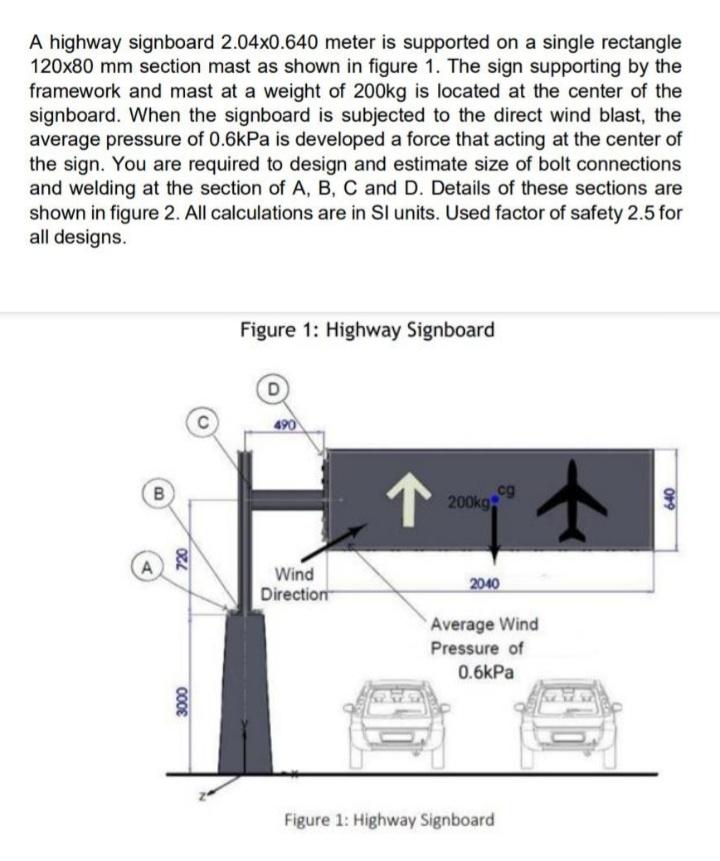 A highway signboard 2.04x0.640 meter is supported on | Chegg.com