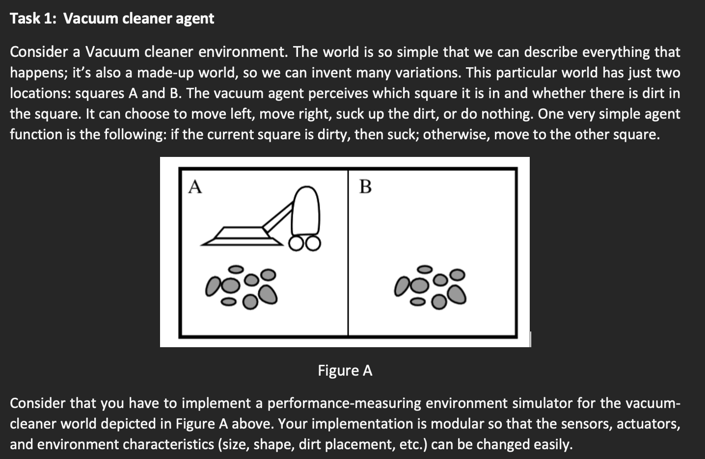 Task 1: Vacuum cleaner agent Consider a Vacuum | Chegg.com