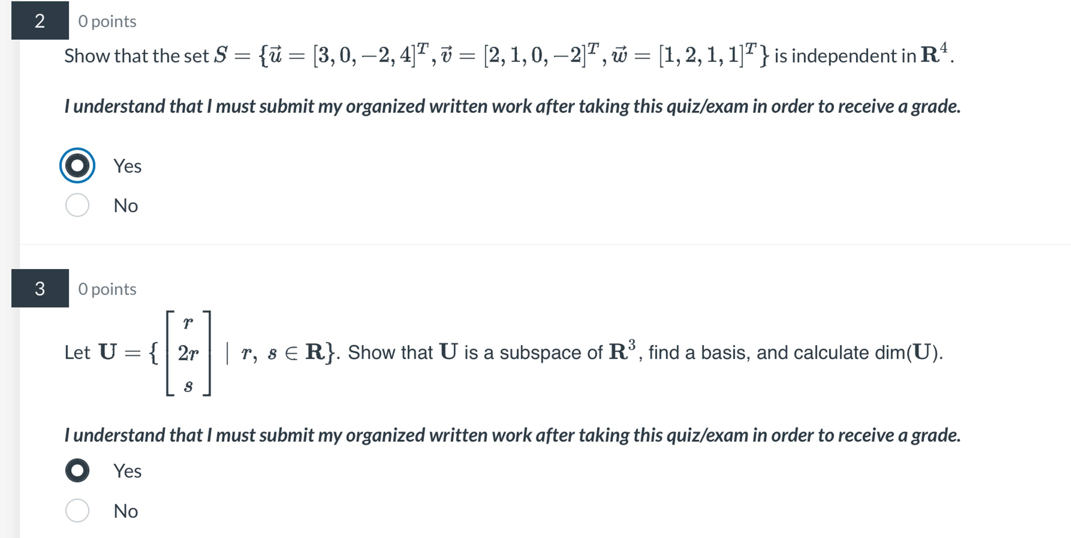 Solved 3 ﻿o pointsLet U={[r2rs]|r,sinR}. ﻿Show that U ﻿is a | Chegg.com