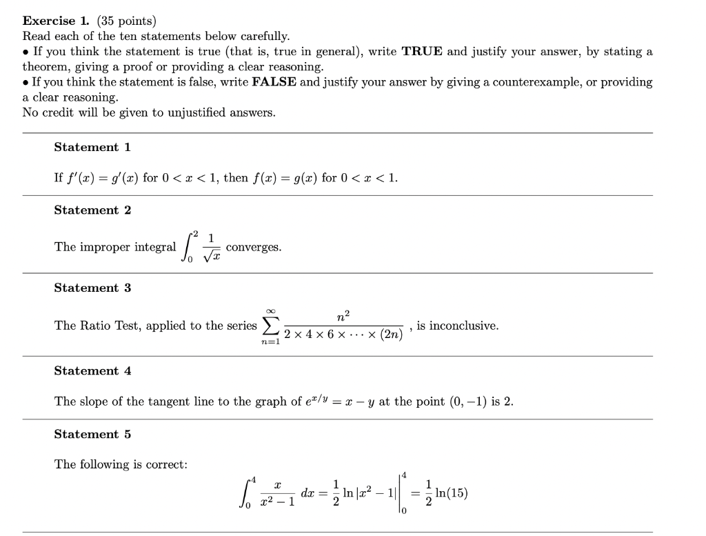 Solved Exercise 1. (35 points) Read each of the ten | Chegg.com