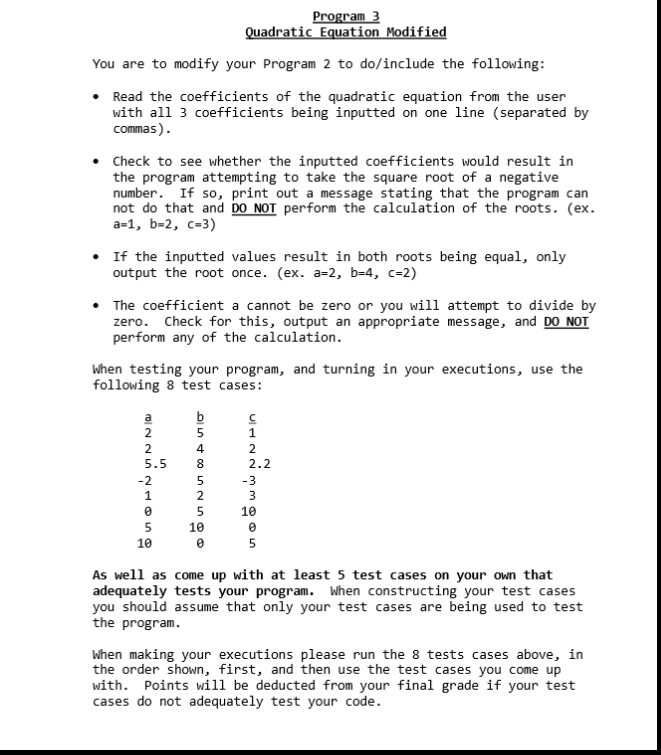 Solved Program 3 Quadratic Equation Modified You are to | Chegg.com