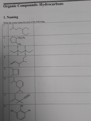 Solved Organic Compounds: Hydrocarbons 1. Naming Write the | Chegg.com