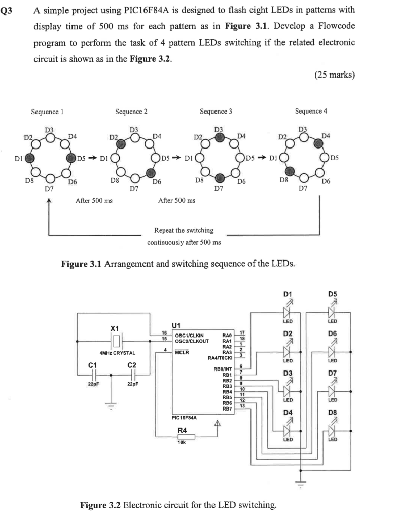 A simple project using PIC16F84A is designed to flash | Chegg.com