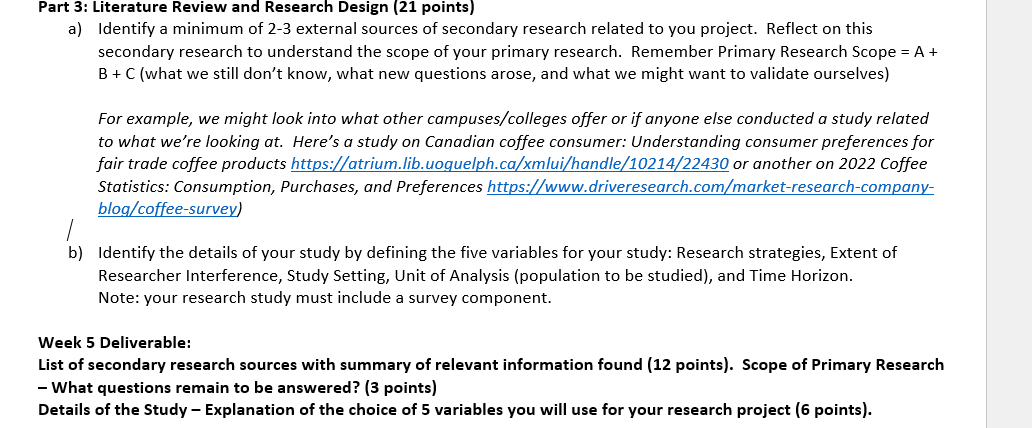 Solved Part 3: Literature Review and Research Design (21 | Chegg.com
