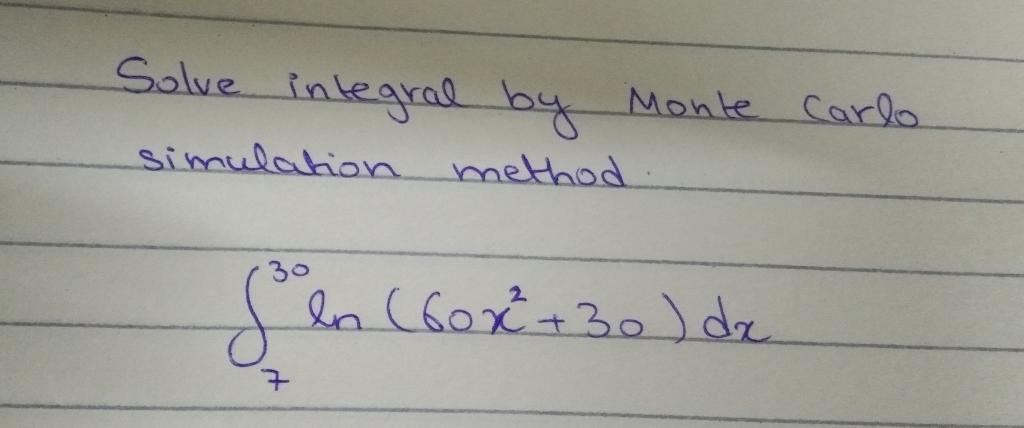 Solved Solve integral by Monte Carlo simulation method 30 S | Chegg.com