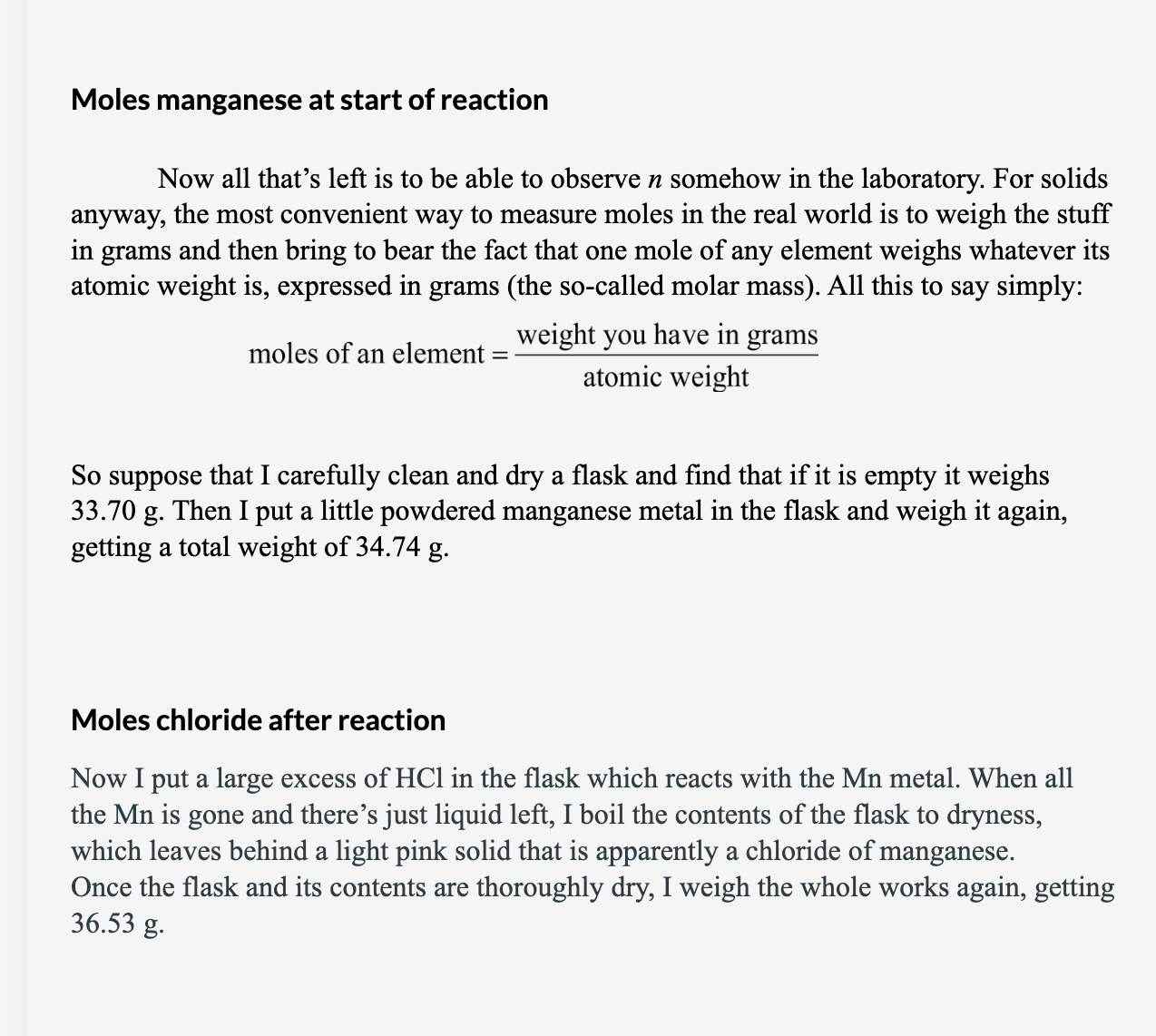 Solved How many moles of Mn are there in the flask (1 mole | Chegg.com