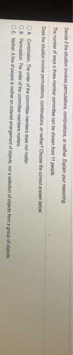 Solved Decide f the situation involves permutations, | Chegg.com