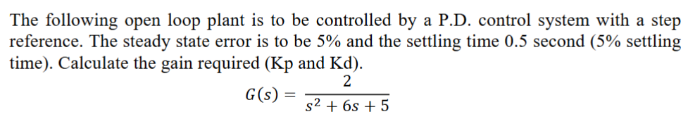Solved The following open loop plant is to be ﻿controlled | Chegg.com