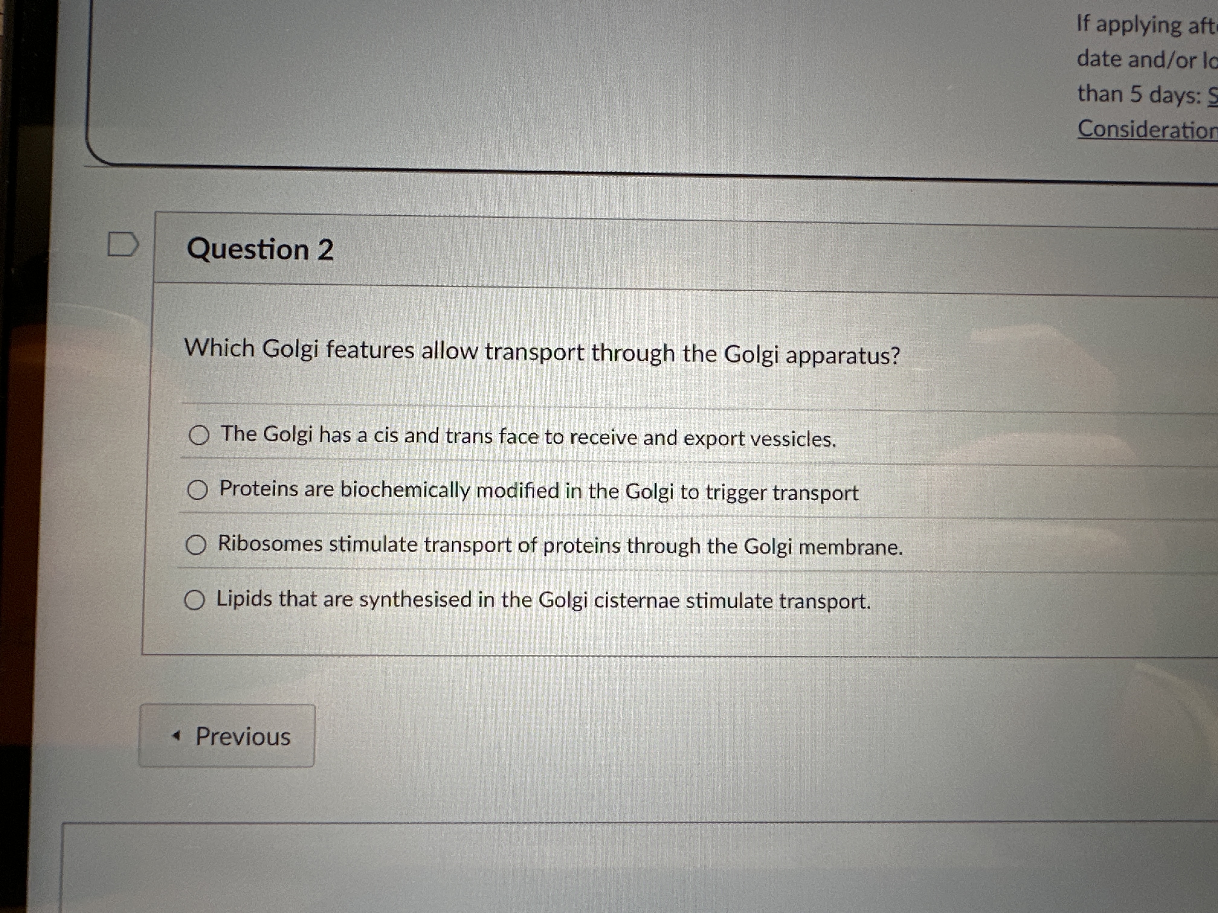 Solved Question 2Which Golgi features allow transport | Chegg.com
