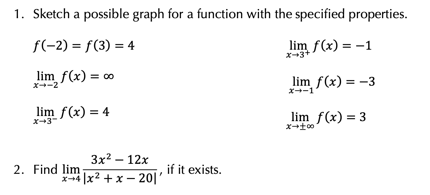 Solved 1. Sketch a possible graph for a function with the | Chegg.com