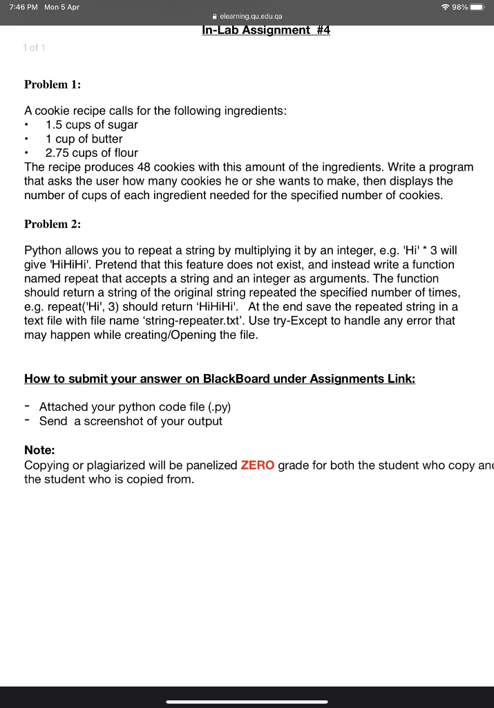 Solved 7:46 PM Mon 5 Apr 98% elearning.qu.edu.ca In-Lab | Chegg.com