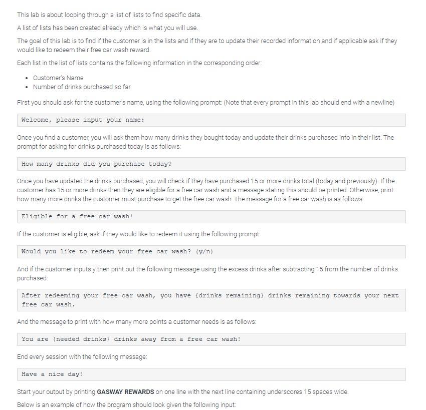 Solved This lab is about looping through a list of lists to | Chegg.com