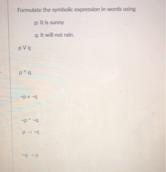 Solved Formulate the symbolic expression in words using p: | Chegg.com