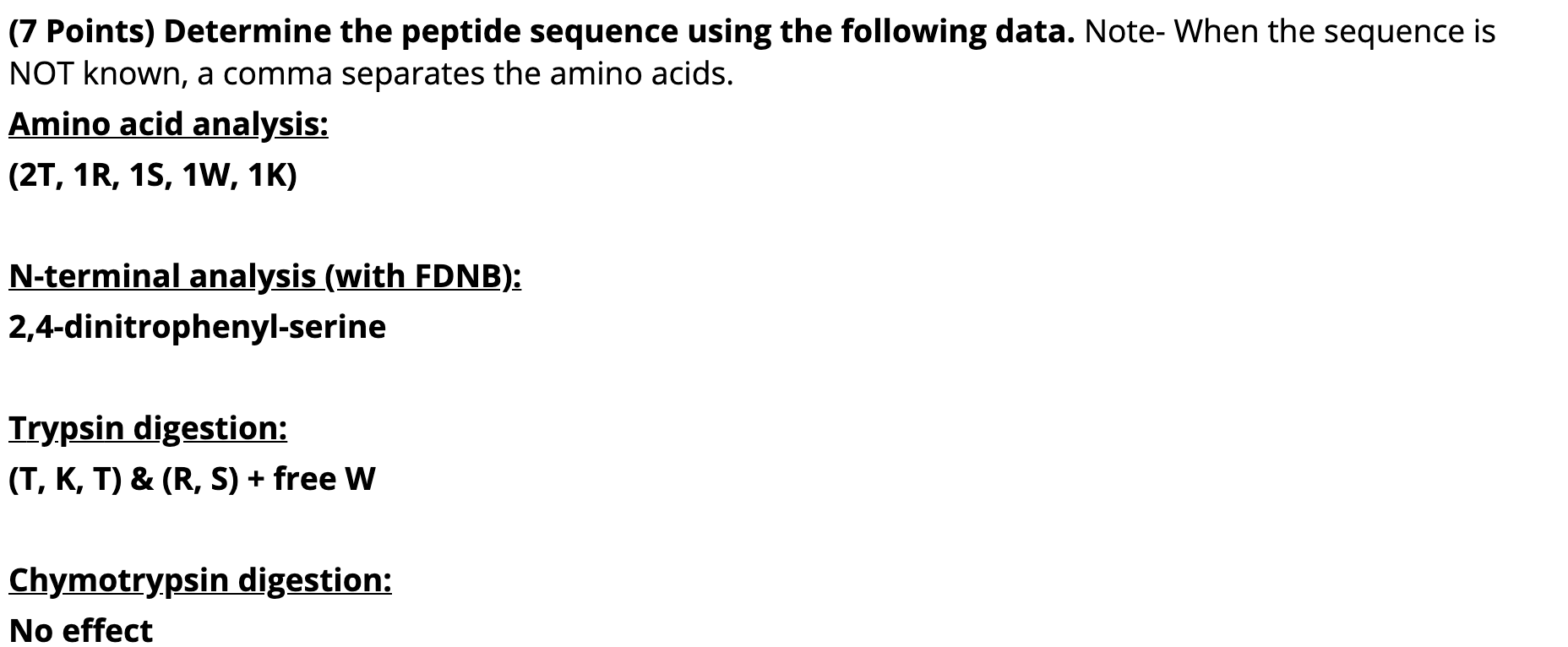 Solved Determine the peptide sequence using the following | Chegg.com
