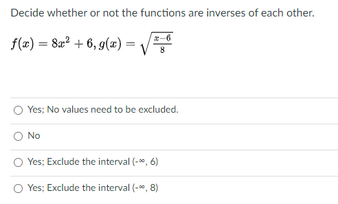 Solved Decide whether or not the functions are inverses of | Chegg.com