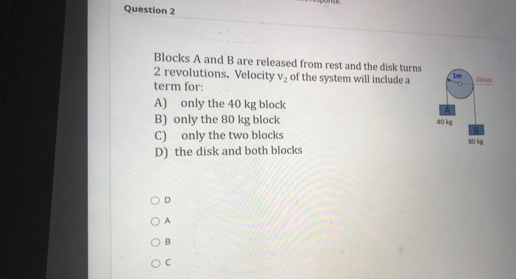 Solved Question 2 1m datum Blocks A and B are released from | Chegg.com