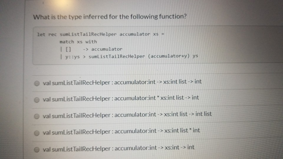 Solved What is the type inferred for the following function? | Chegg.com