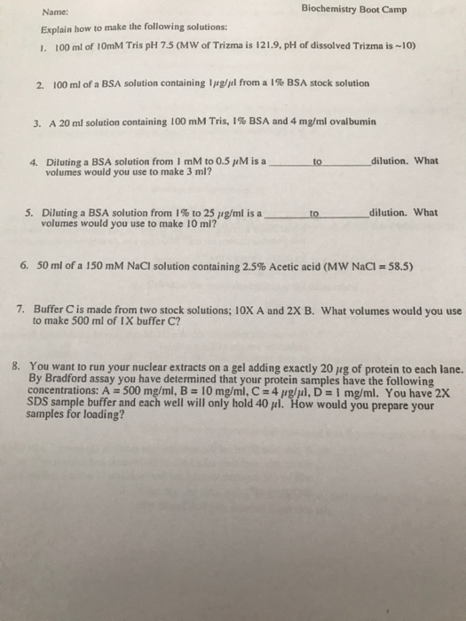 Solved Explain how to make the following solutions 100 ml | Chegg.com