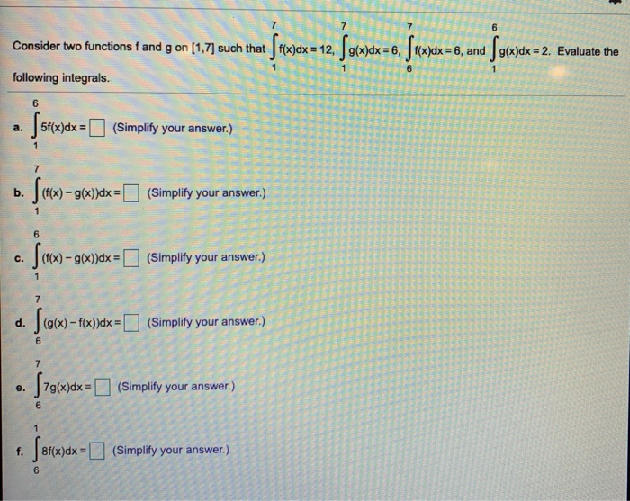 Solved 7 7 7 6 Consider two functions f and g on [1,7] such | Chegg.com