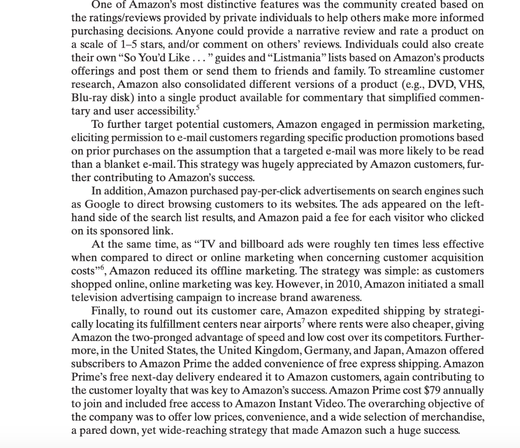 AMAZON.COM INC. CASE STUDY ANALYSIS The following is | Chegg.com