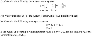 Solved a) Consider the following linear state space system | Chegg.com