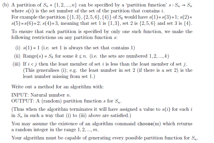 (b) A partition of Sn = {1, 2,...,n} can be specified | Chegg.com